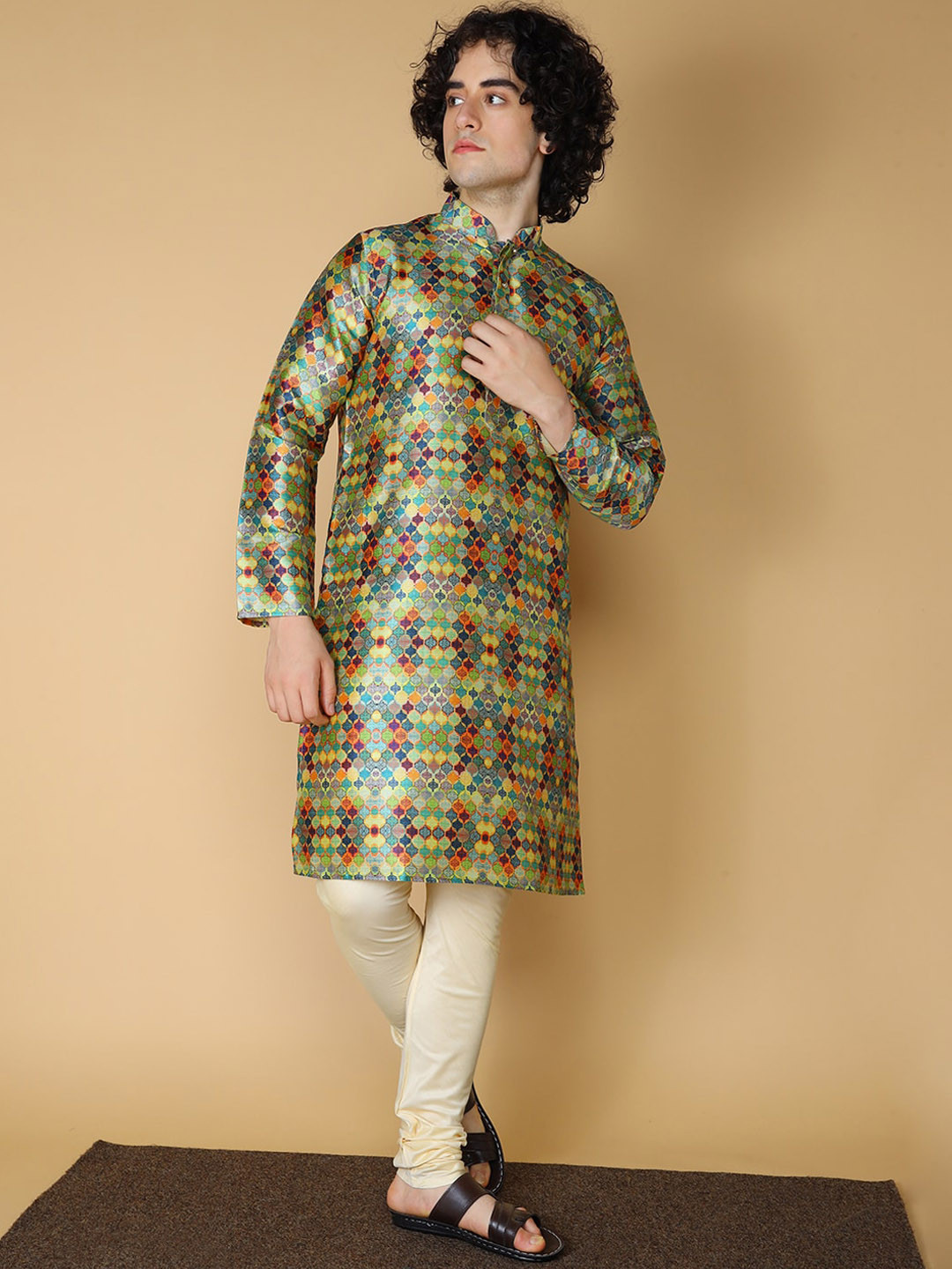 Buy Sultan The King Of Kurta Ethnic Motifs Printed Mandarin Collar ...
