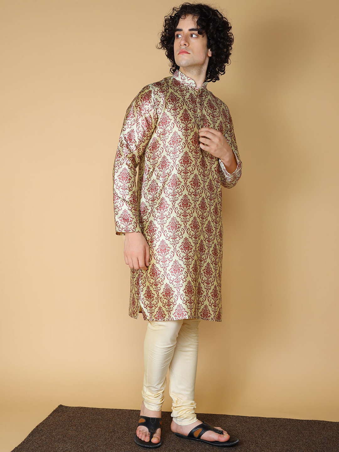 Buy Sultan The King Of Kurta Ethnic Motifs Printed Mandarin Collar ...