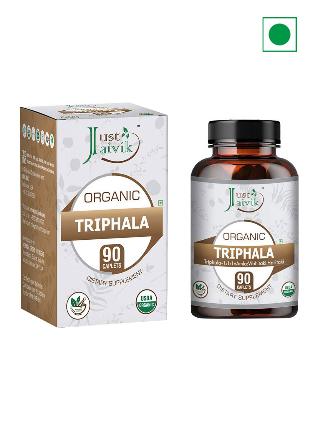 Buy Just Jaivik Organic Triphala Tablets 750mg 90 Tablets - Herbal ...