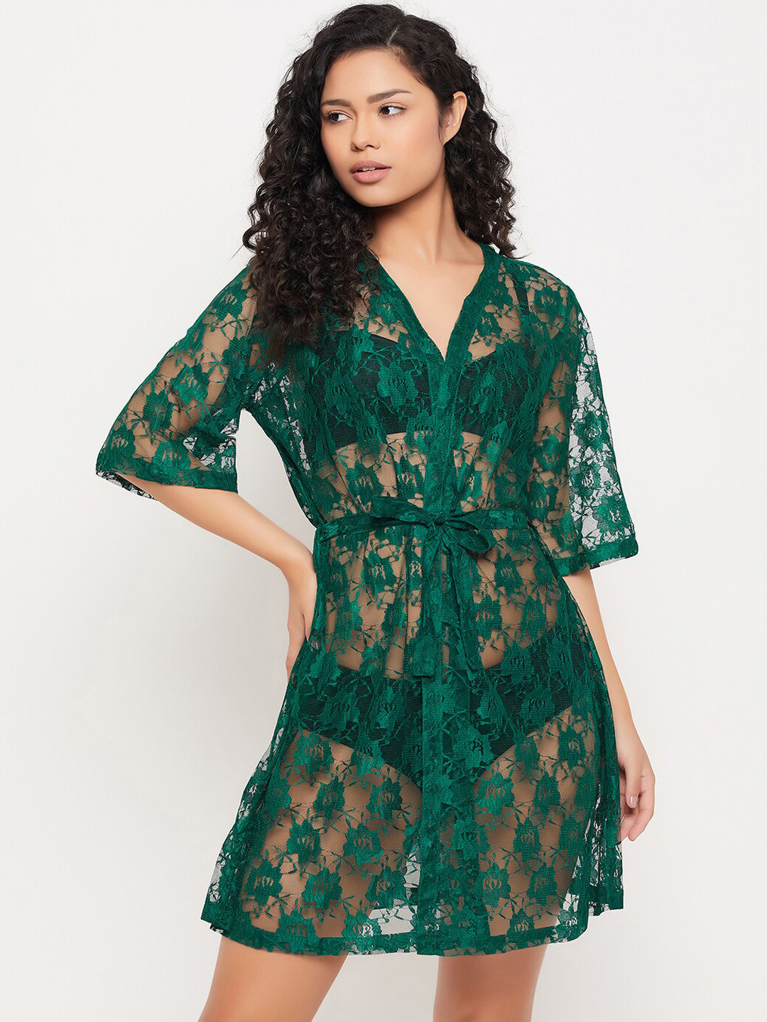 Buy Clovia Long Sleeves Lace Sheer Robe - Robe for Women 24650474 | Myntra