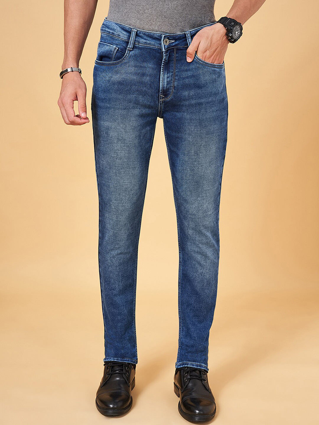 Buy SF JEANS By Pantaloons Men Slim Fit Light Fade Whiskers & Chevrons ...