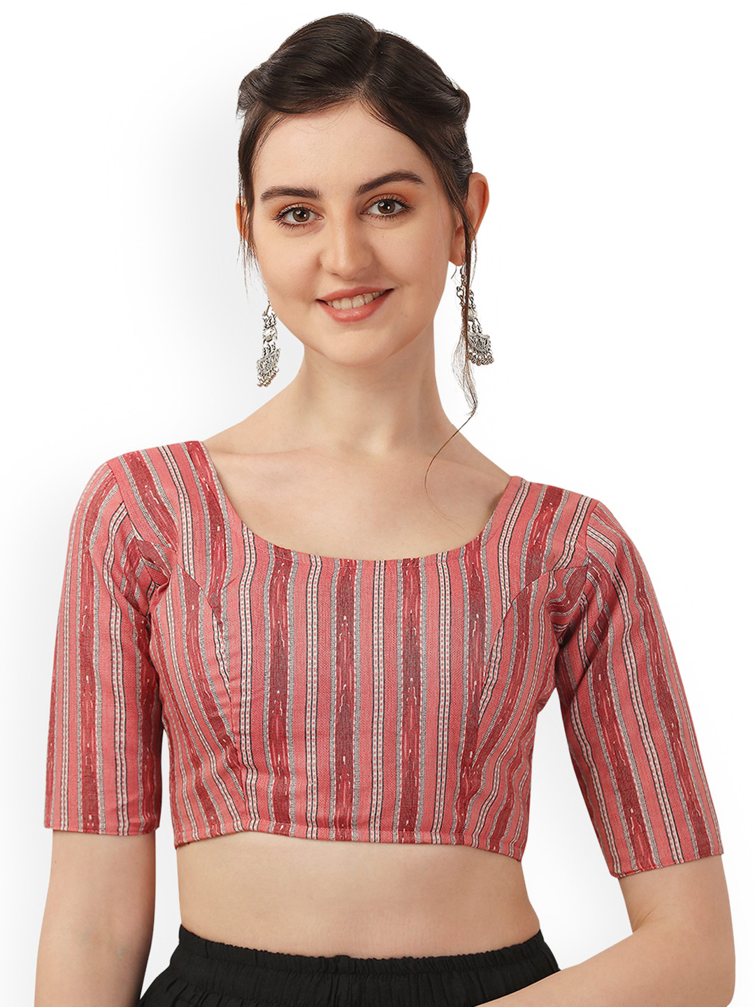 Buy Oomph! Striped Square Neck Pure Cotton Saree Blouse - Saree Blouse ...