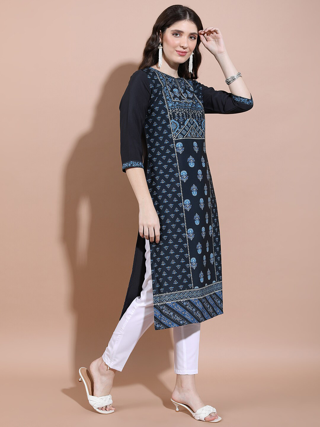 Buy Vishudh Ethnic Motifs Printed Thread Work Kurta - Kurtas for Women ...
