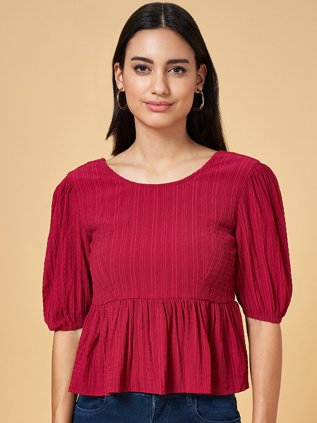 Buy People Red Puff Sleeves Empire Top - Tops for Women 24657230 | Myntra
