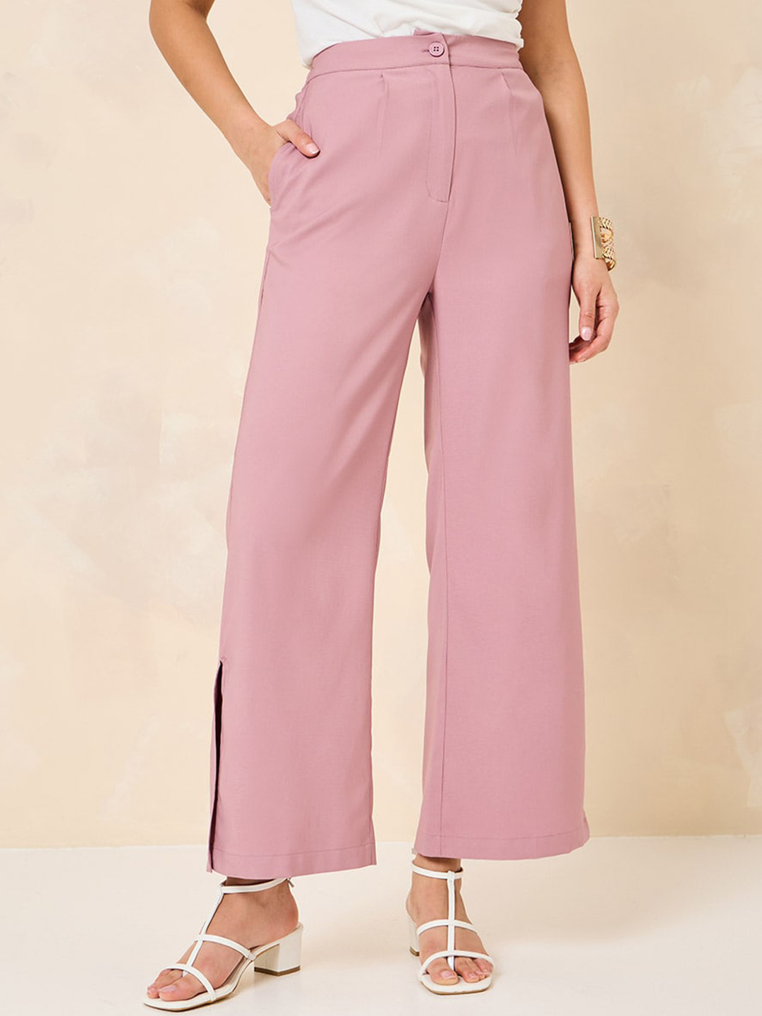 Buy Styli Women 4 Way Stretch Mid Rise Cropped Leg Pants With Folded ...