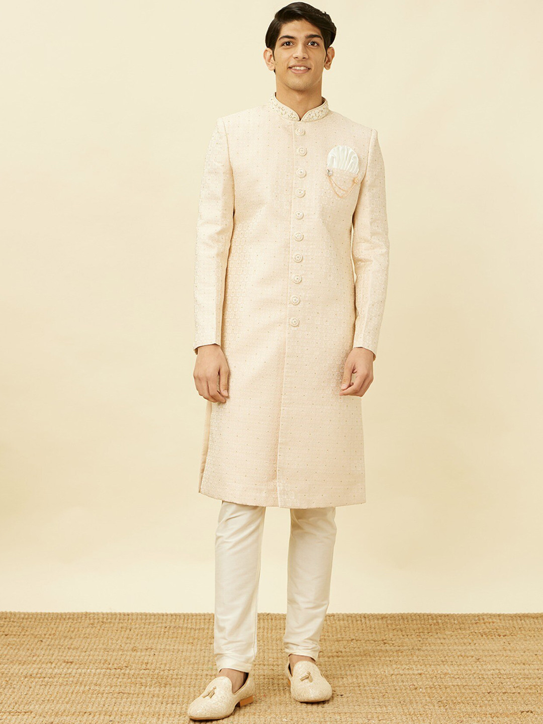 Buy Manyavar Self Design Sherwani With Churidar - Sherwani for Men ...