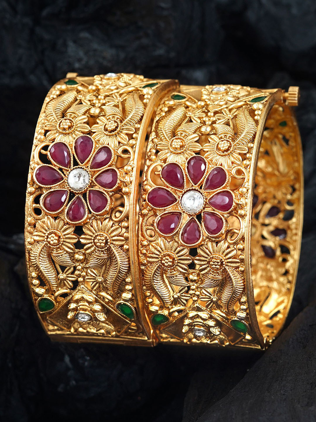 Buy MANSIYAORANGE Set Of 2 Gold Plated Kundan Studded Kada Bangles ...