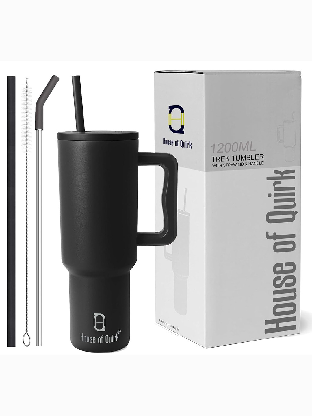 Buy House Of Quirk Black Insulated Water Bottle With Handle And Straw ...