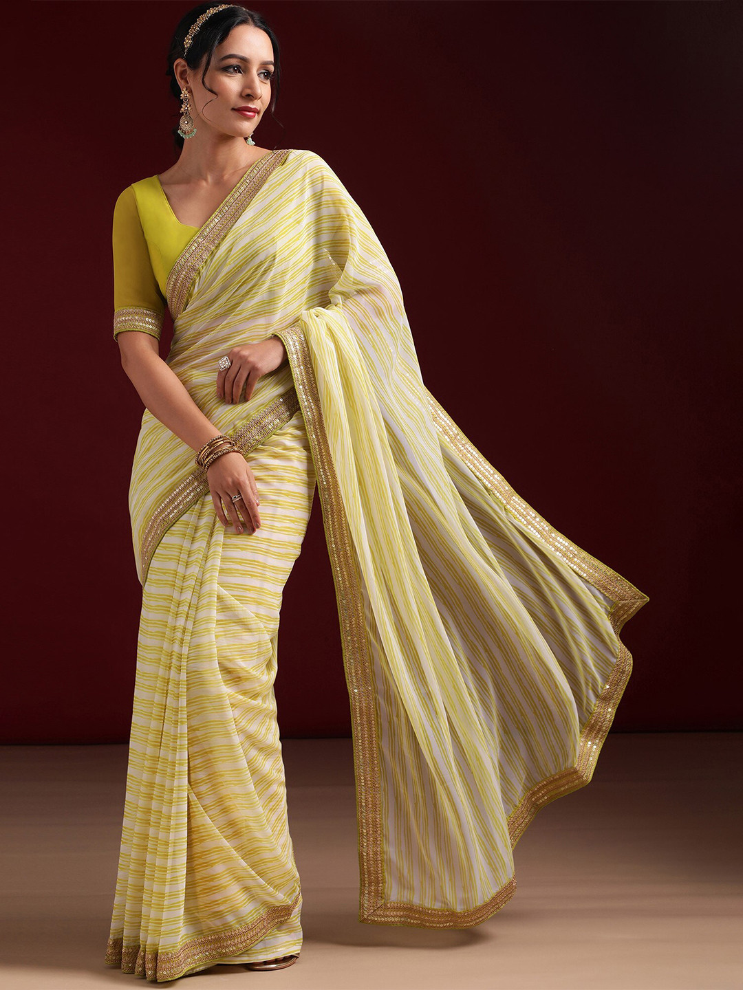 Buy Kasee Striped Embroidered Poly Georgette Saree - Sarees for Women ...