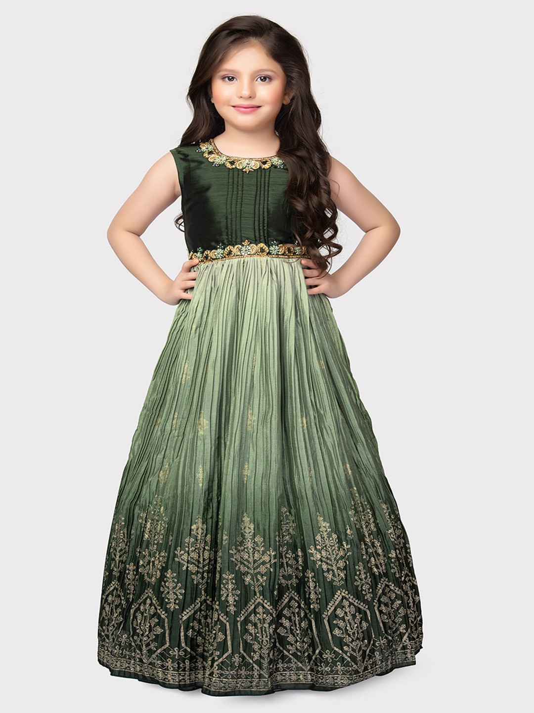 Buy BETTY Girls Floral Embroidered Gathered Fit & Fare Maxi Ethnic ...