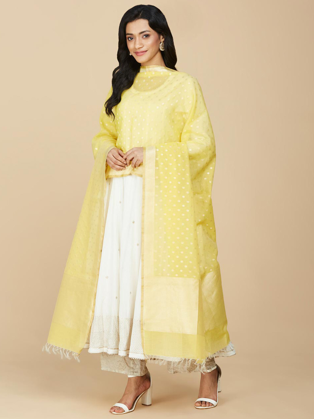 Buy Fabindia Yellow & Gold Toned Ethnic Motifs Woven Design Cotton Silk ...