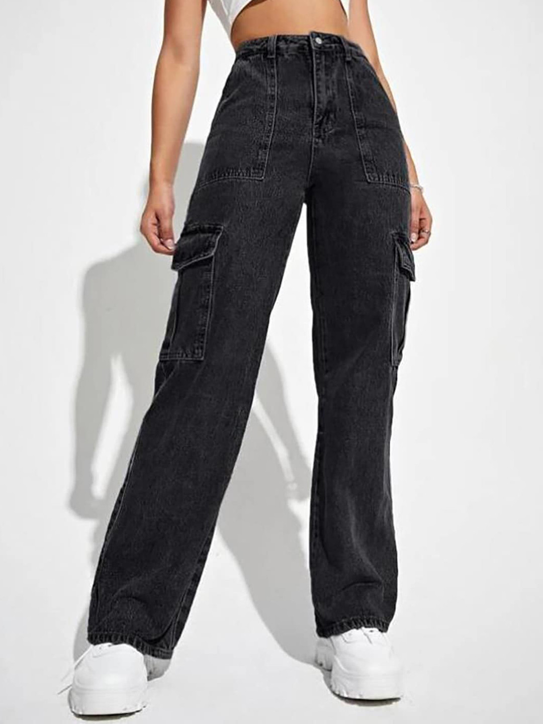 Buy Kotty Women Jean Straight Fit High Rise Stretchable Cargo Jeans ...