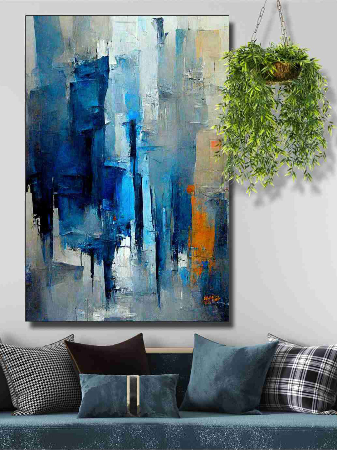 Buy SAF Blue & Grey Abstract Painted Wall Art - Wall Art for Unisex ...