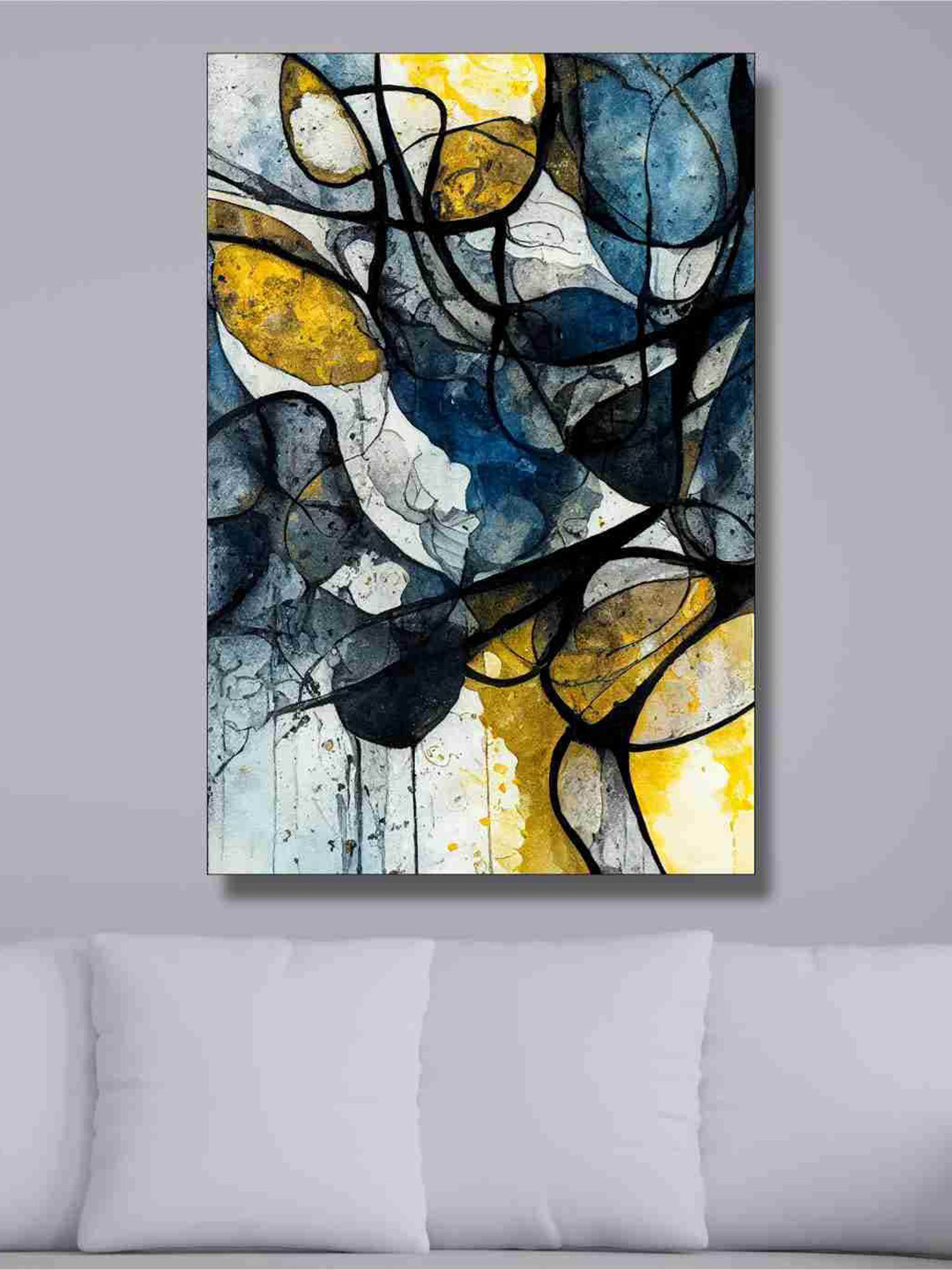 Buy SAF Blue & Yellow Abstract Painted Canvas Wall Art - Wall Art for ...
