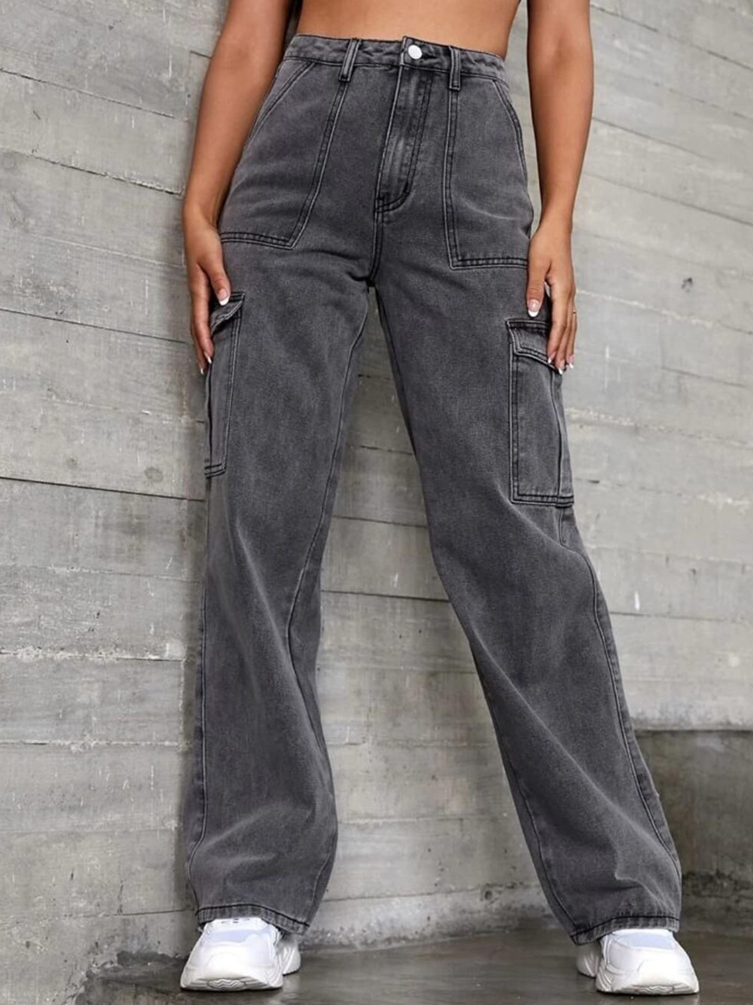 Buy BROADSTAR Women Smart Wide Leg High Rise Heavy Fade Stretchable ...