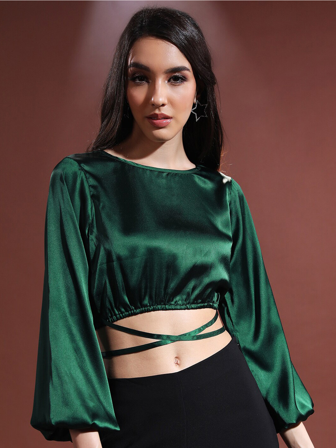 Buy Tokyo Talkies Women Puff Sleeves Blouson Crop Top - Tops for Women ...
