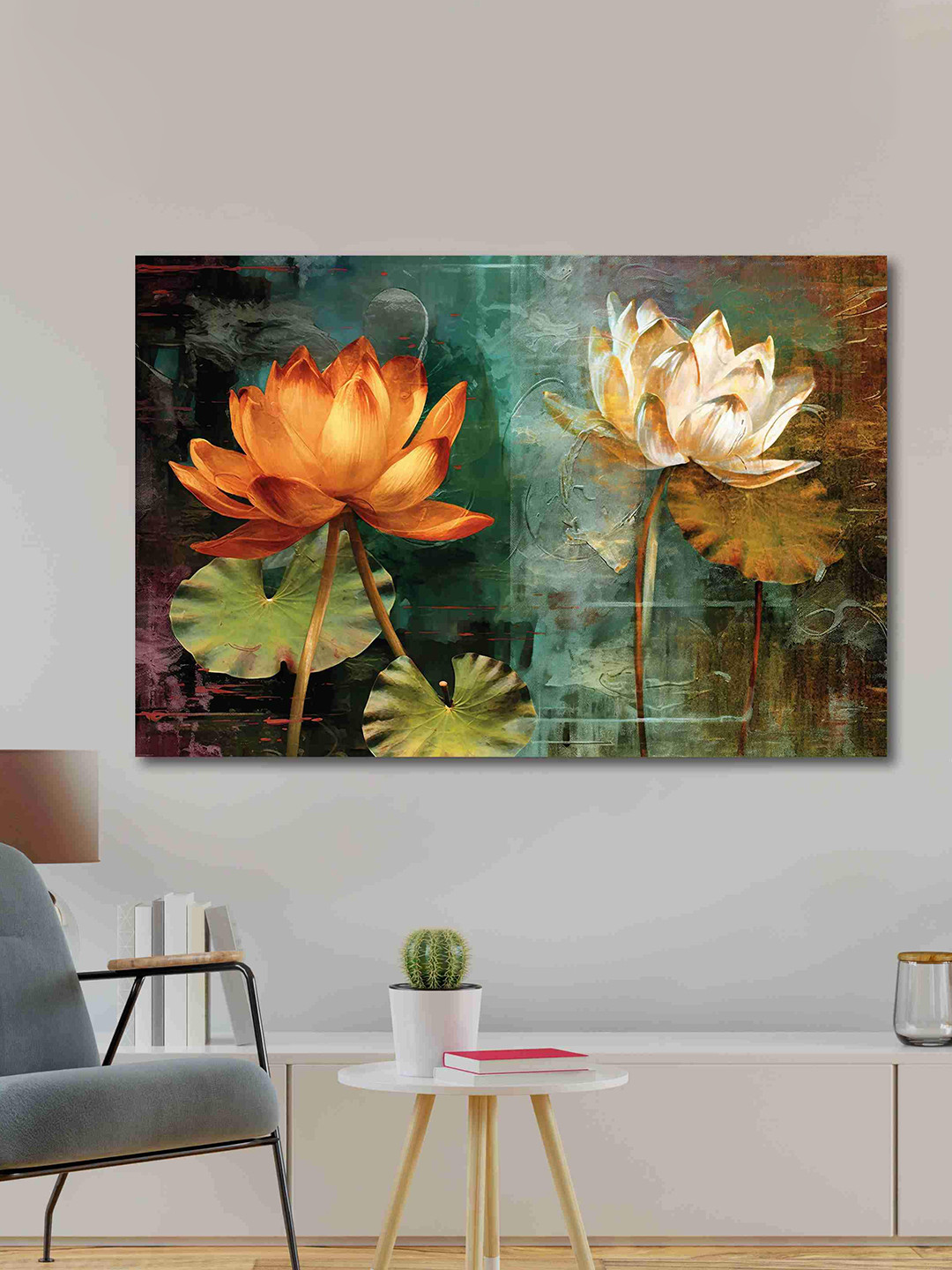 Buy SAF Orange & Off White Abstract Floral Printed Cotton Wall Art ...
