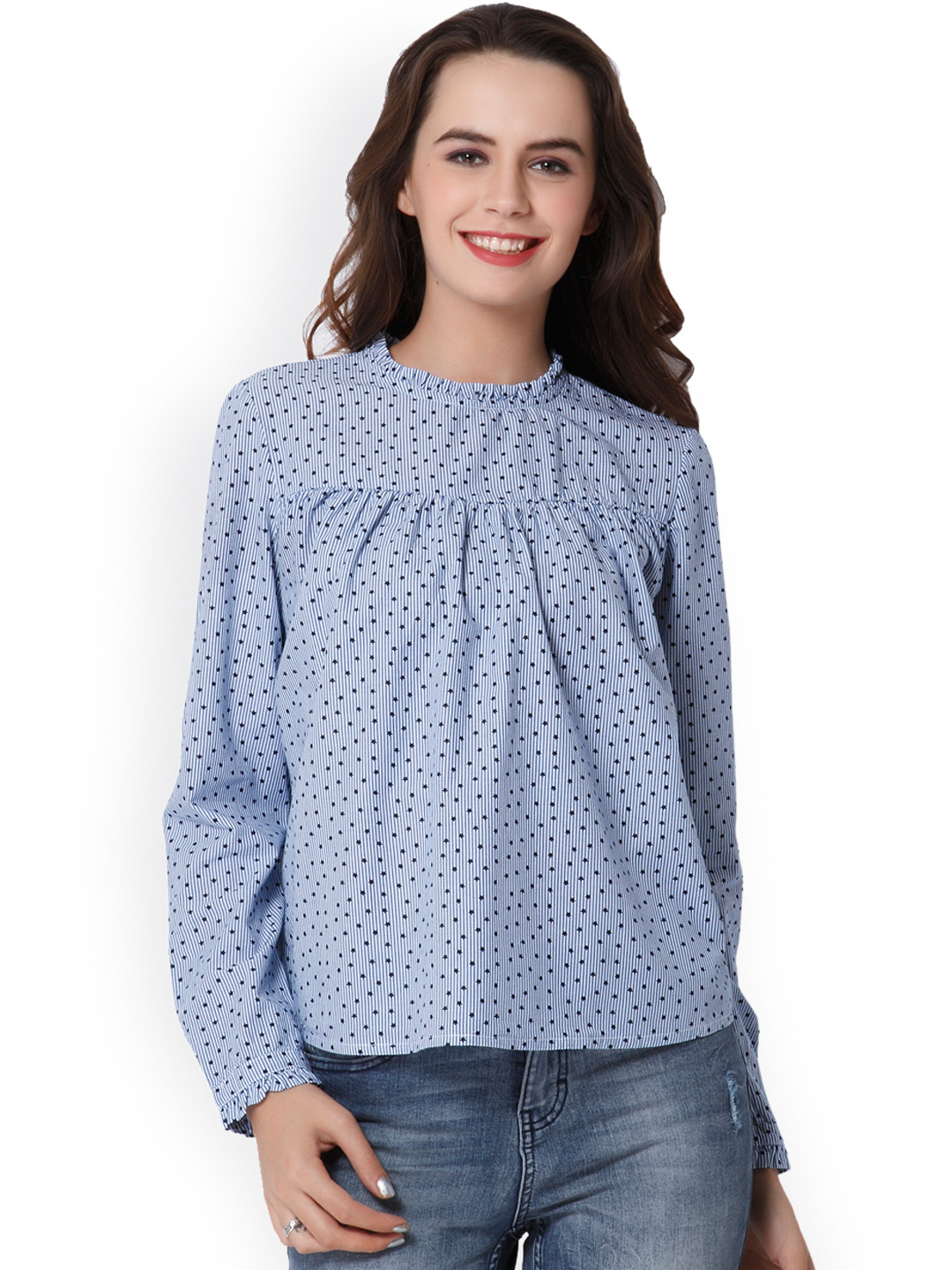 Buy ONLY Women Blue Printed Pure Cotton Top - Tops for Women 2468899 ...