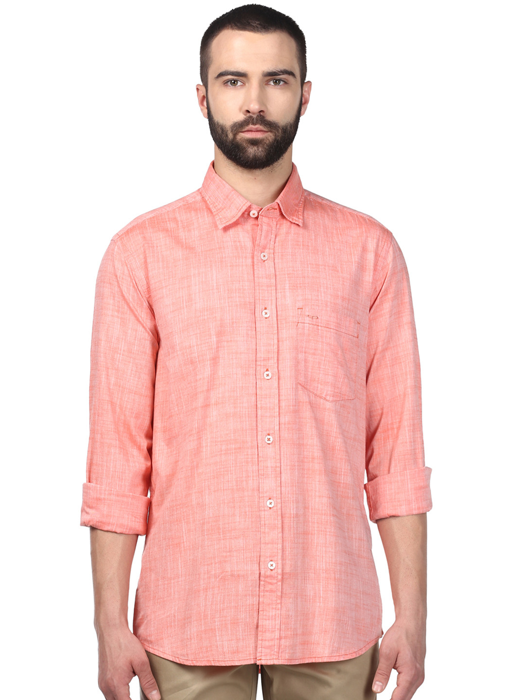 Buy ColorPlus Men Orange Tailored Fit Solid Casual Shirt - Shirts for ...