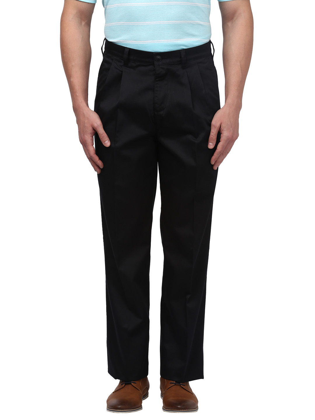 Buy ColorPlus Men Black Regular Fit Solid Regular Trousers - Trousers ...