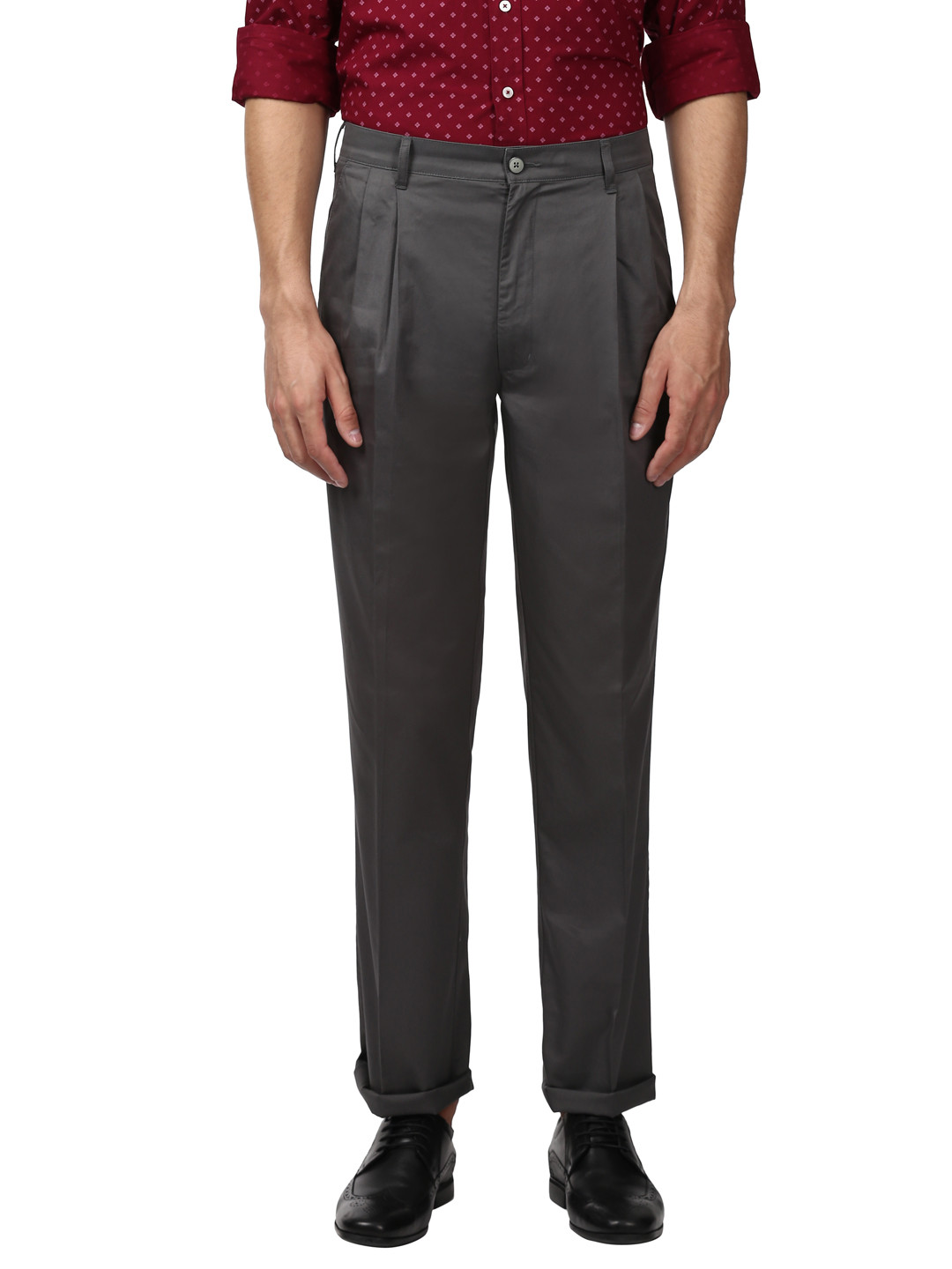 Buy ColorPlus Men Grey Regular Fit Solid Regular Trousers - Trousers ...