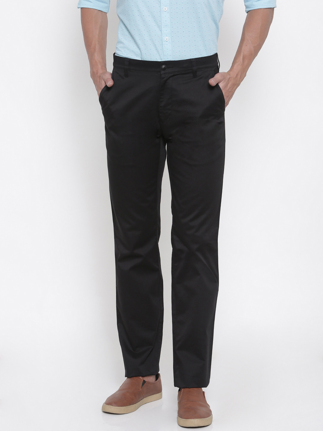 Buy ColorPlus Men Black Slim Fit Solid Regular Trousers - Trousers for ...