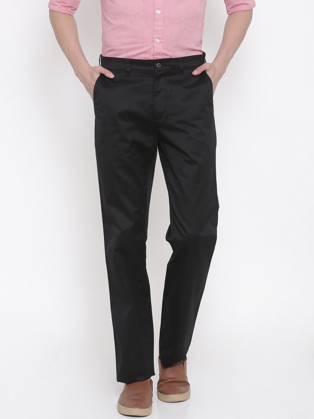 Buy ColorPlus Men Black Slim Fit Solid Regular Trousers - Trousers for ...