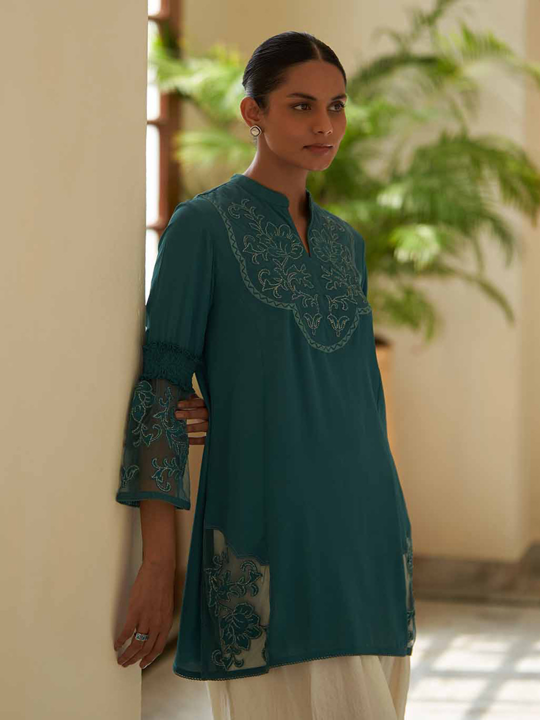 Buy Lakshita Floral Embroidered Lace Inserts Tunic - Tunics for Women ...