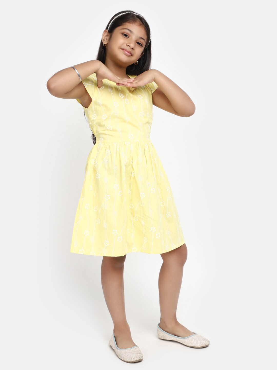 Buy V Mart Ethnic Motifs Printed Tie Ups Cotton Fit And Flare Dress