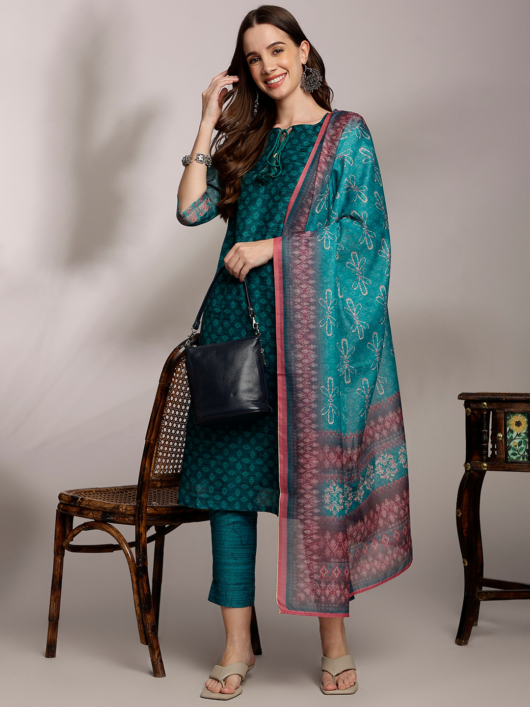 Buy Anouk Women Printed Kurta With Trousers & Dupatta - Kurta Sets for ...