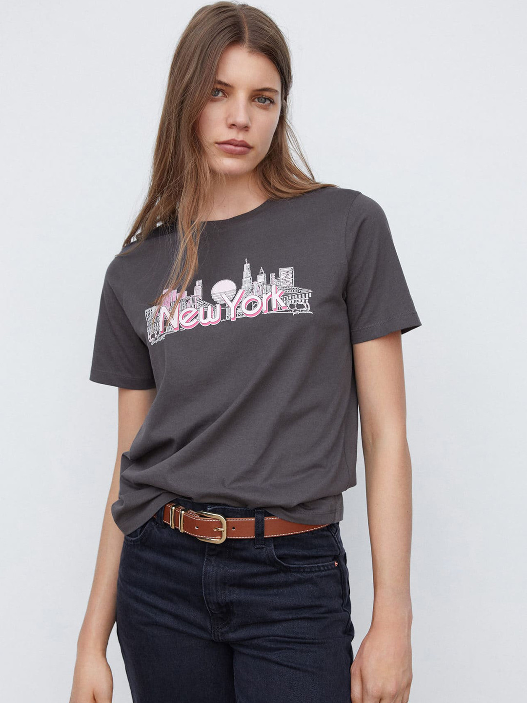 Buy MANGO Women Printed Pure Cotton T Shirt - Tshirts for Women ...