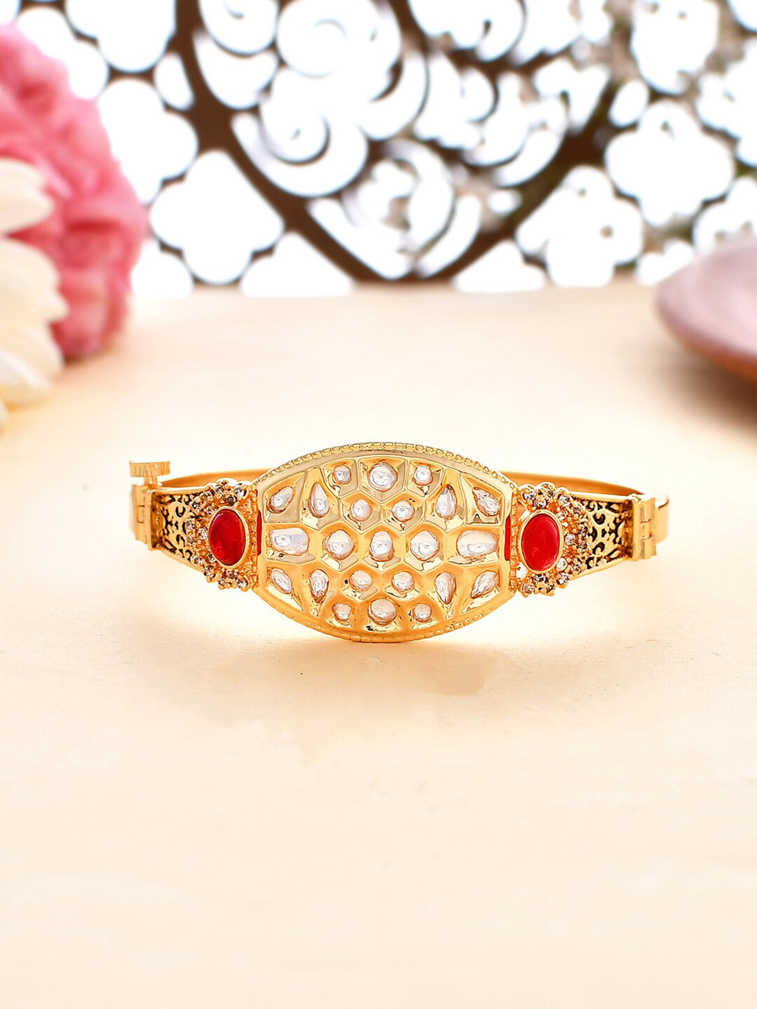 Buy Voylla Gold Plated Brass Kundan Bangle Style Bracelet - Bangle for ...