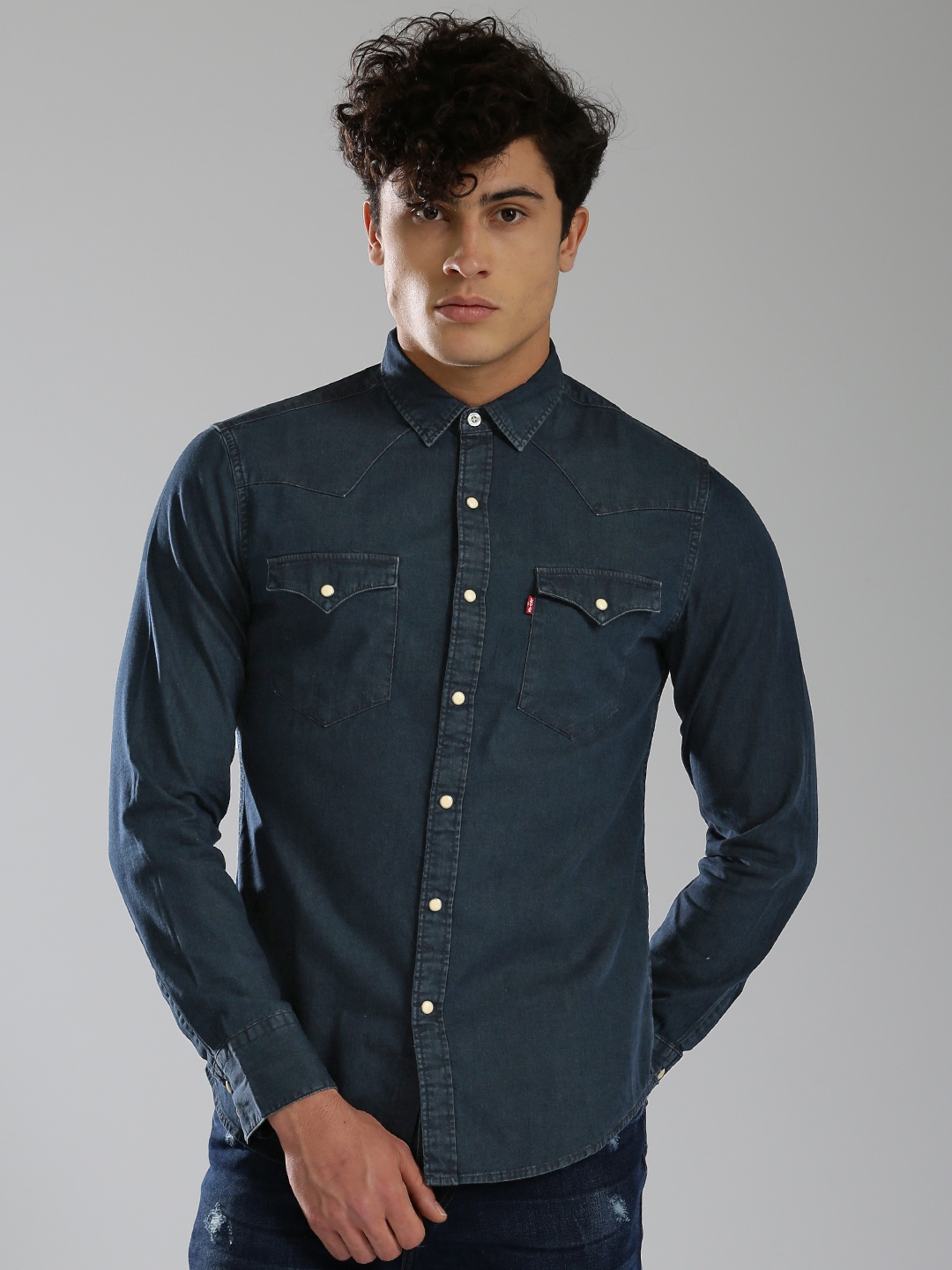 Buy Levis Men Blue Slim Fit Solid Denim Casual Shirt - Shirts for Men ...