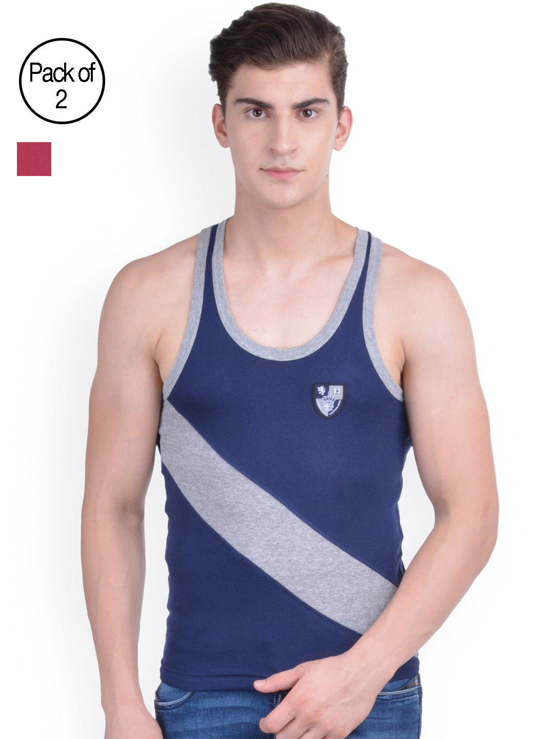 Buy Force Go Wear Men Pack Of 2 Knitted Innerwear Vests MFCF 020 R1 NVY RED - Innerwear Vests ...