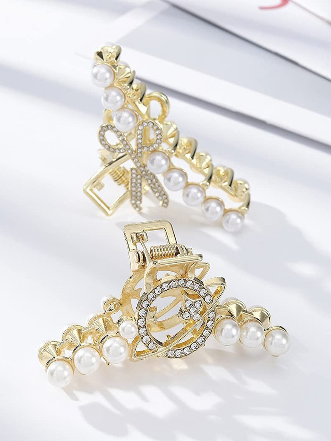 Buy VAGHBHATT Set Of 2 Embellished Claw Clips - Hair Accessory for ...