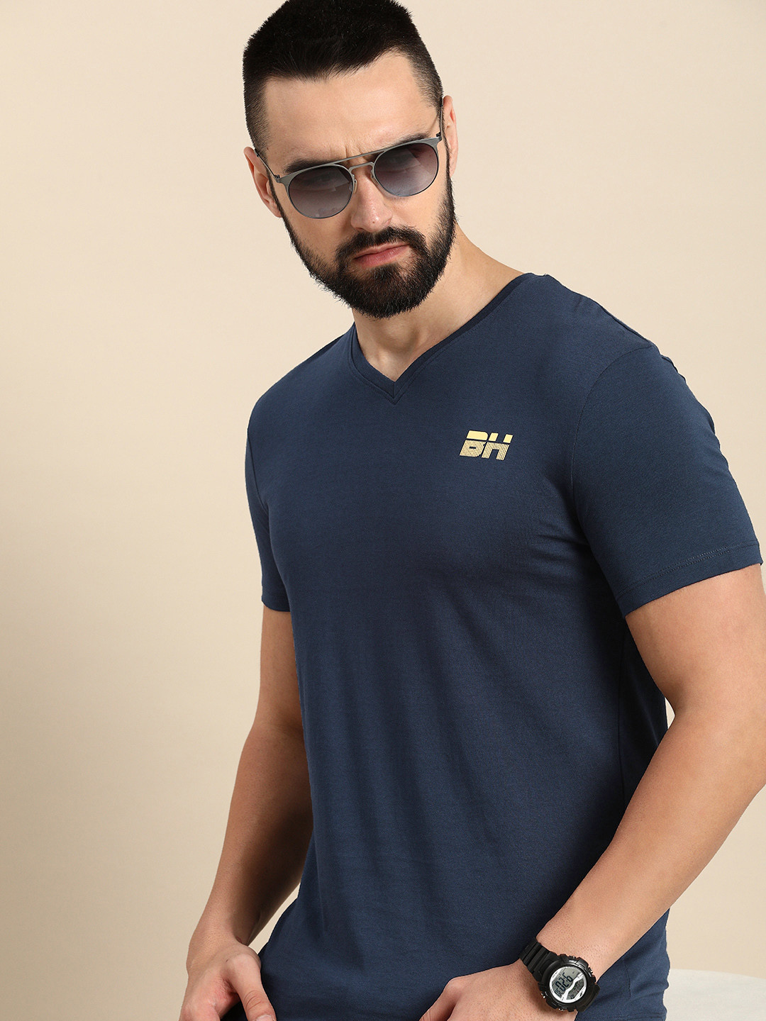 Buy Being Human Brand Logo Printed V Neck Pure Cotton T Shirt - Tshirts ...