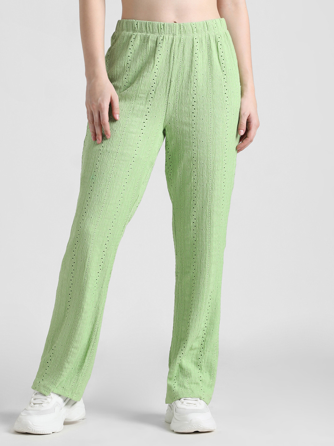 Buy ONLY Women ONLJON Self Design Loose Fit High Rise Trousers ...