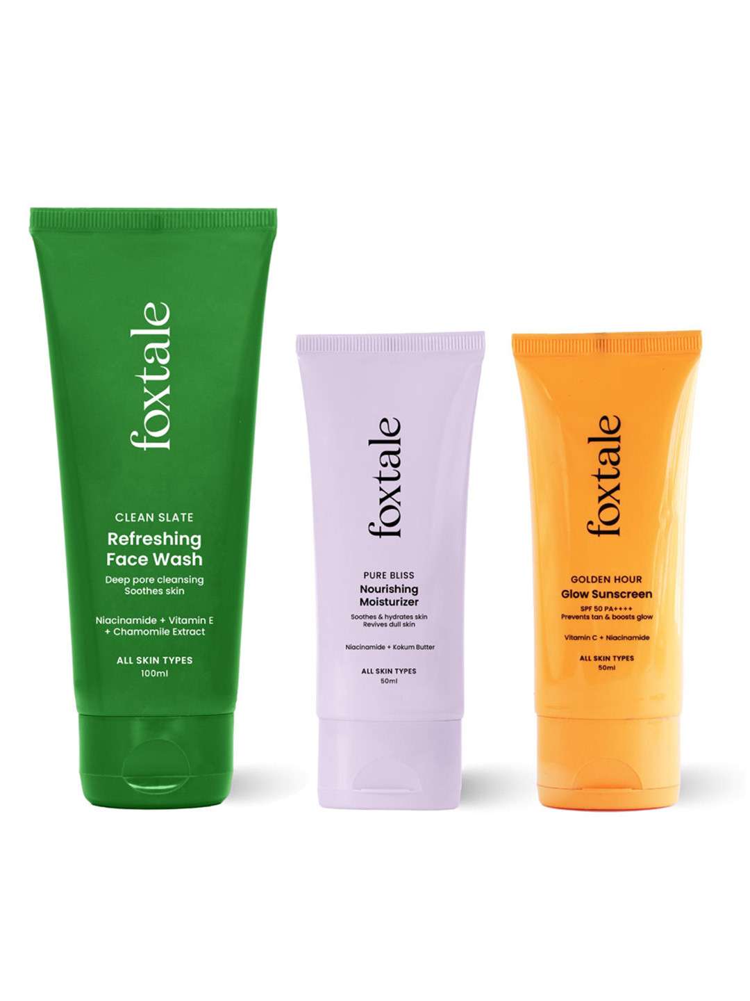 Buy FoxTale Set Of Daily Moisturizer + Gel Face Wash + Daily Sunscreen - Skin Care Combo for ...