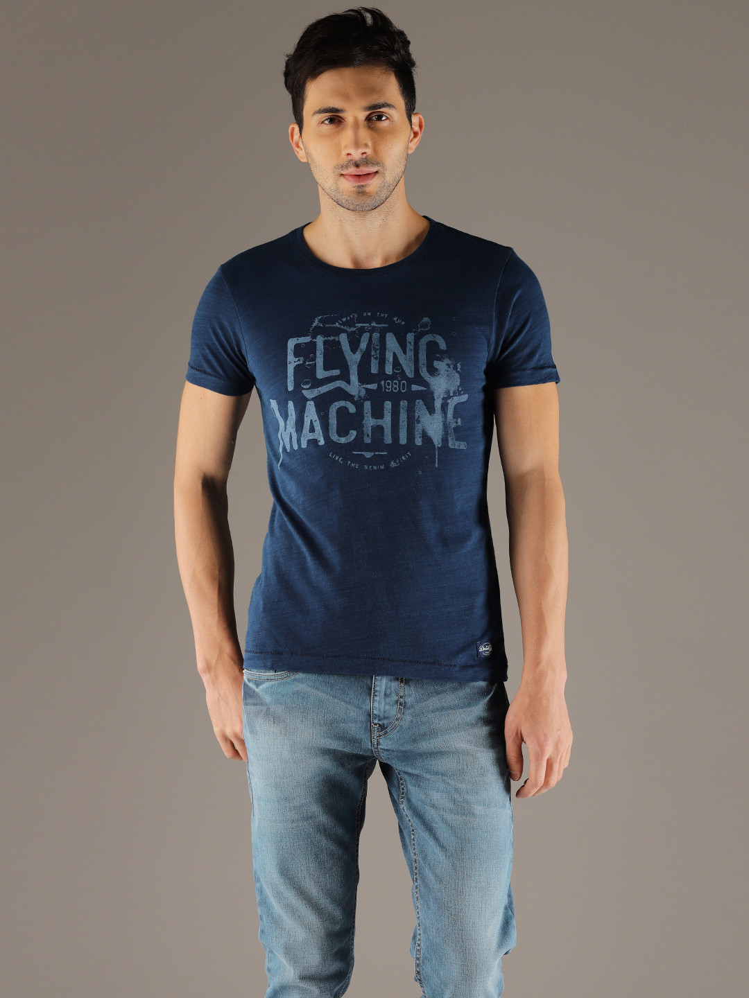 Buy Flying Machine Men Blue Printed Round Neck T Shirt - Tshirts for ...