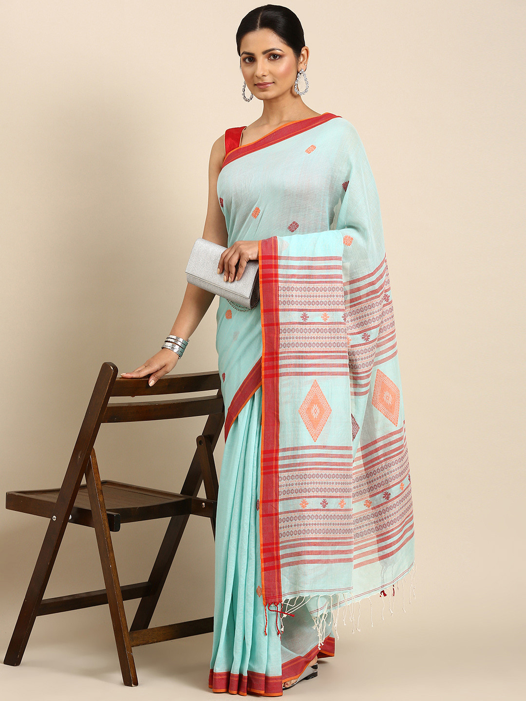 Buy ArtEastri Ethnic Motifs Pure Cotton Taant Saree - Sarees for Women ...