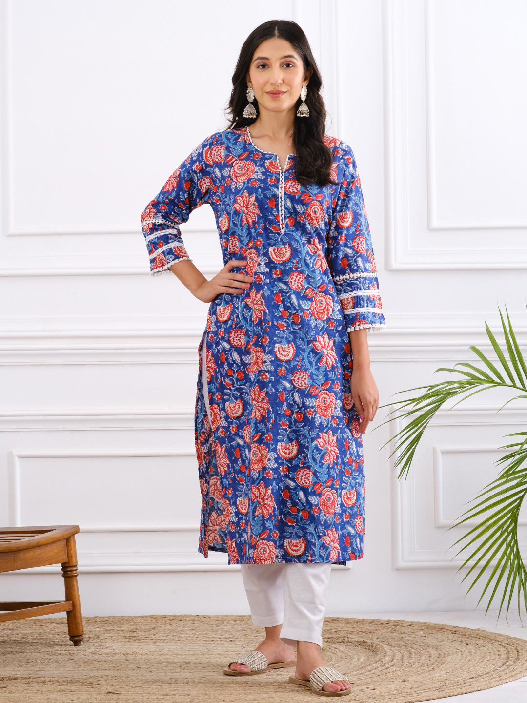 Buy Chowkhat Floral Printed Pure Cotton Straight Kurta - Kurtas for ...