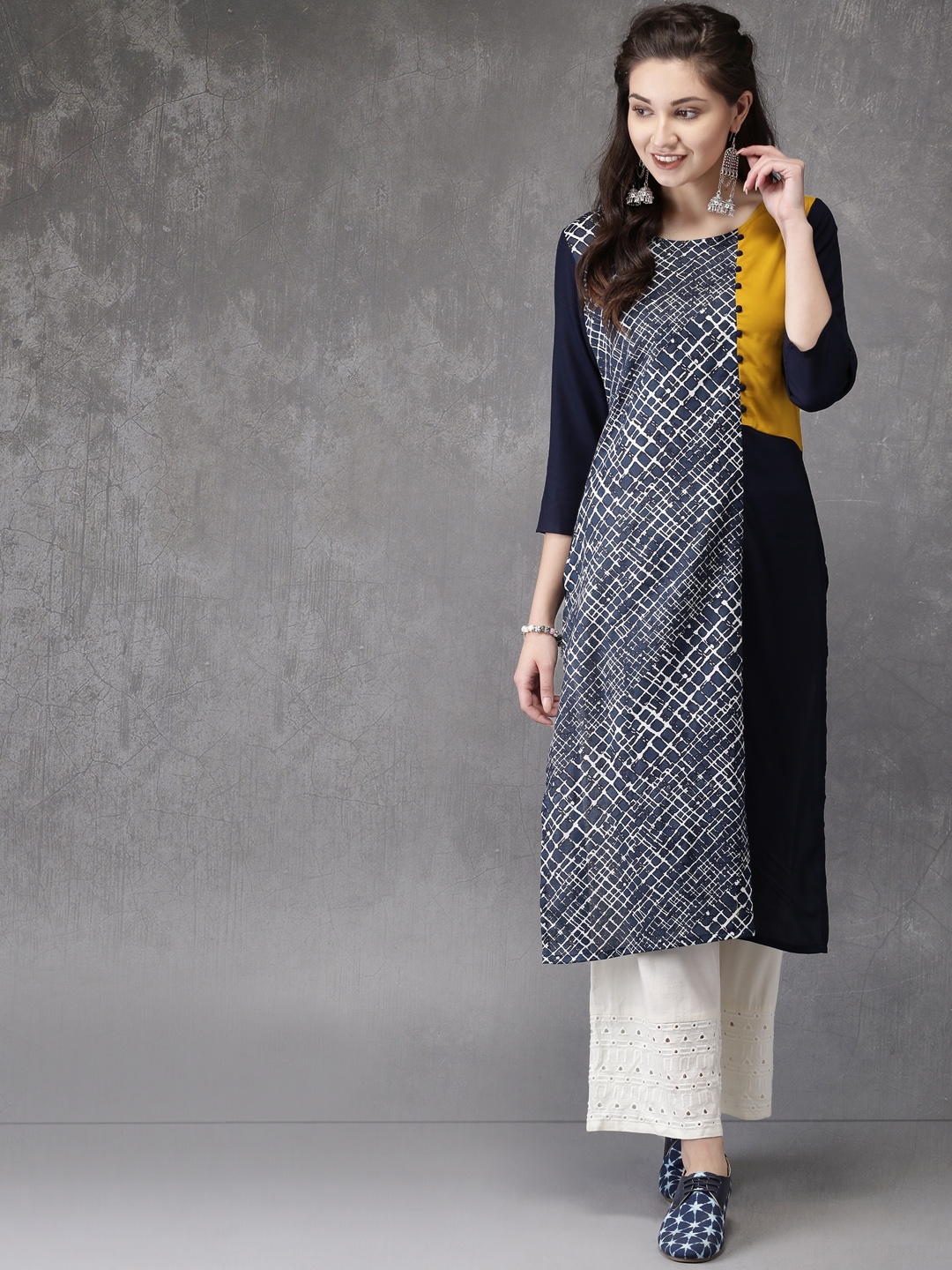 Buy Anouk Women Navy And White Printed Straight Kurta Kurtas For Women