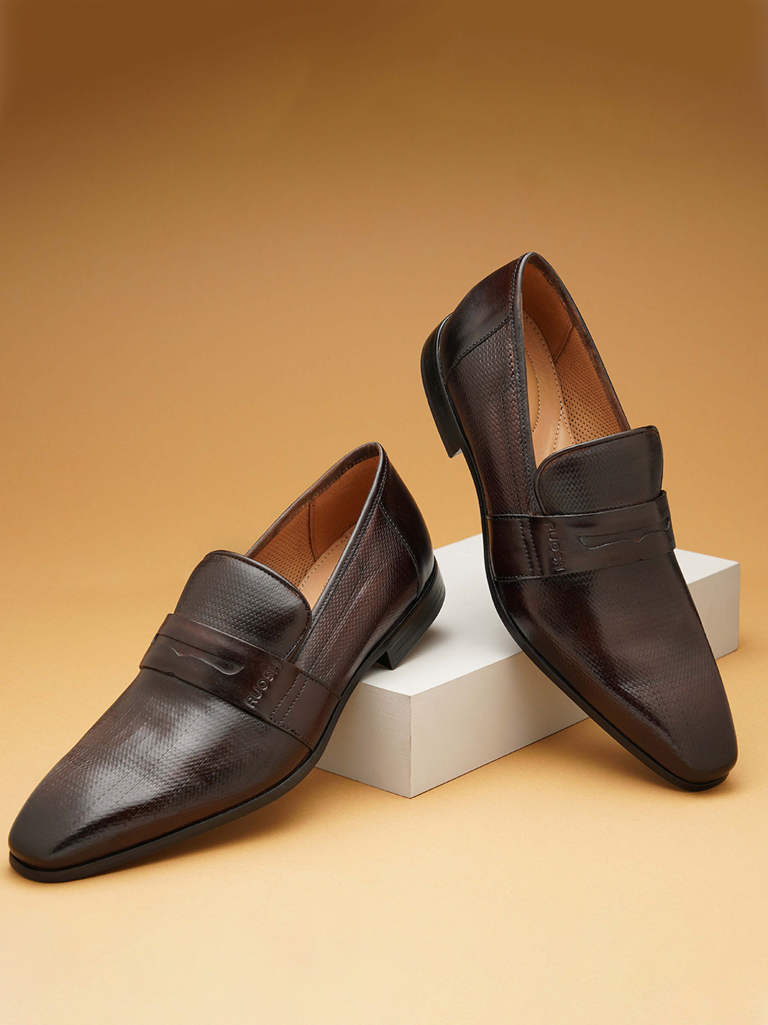 Buy Ruosh Men Textured Leather Formal Penny Loafers - Formal Shoes for ...