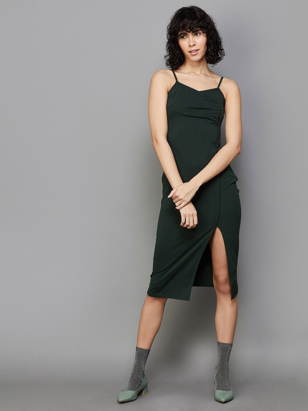 Buy Ginger By Lifestyle Shoulder Straps Side Slit Sheath Dress ...