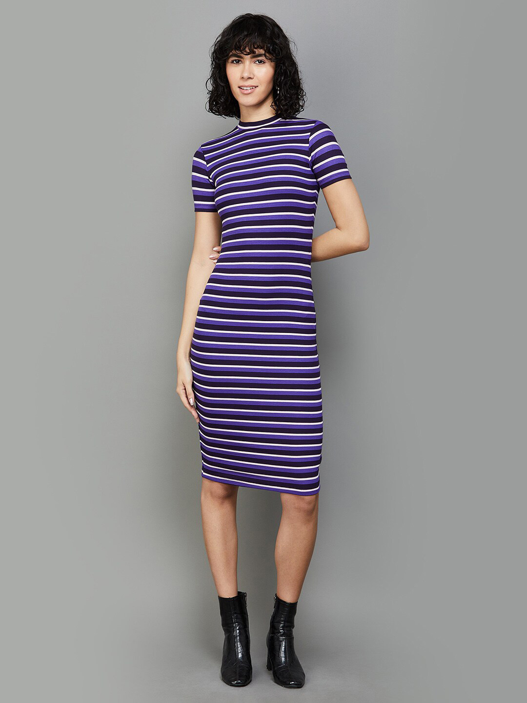 Buy Ginger By Lifestyle Striped High Collar Sheath Dress - Dresses for ...