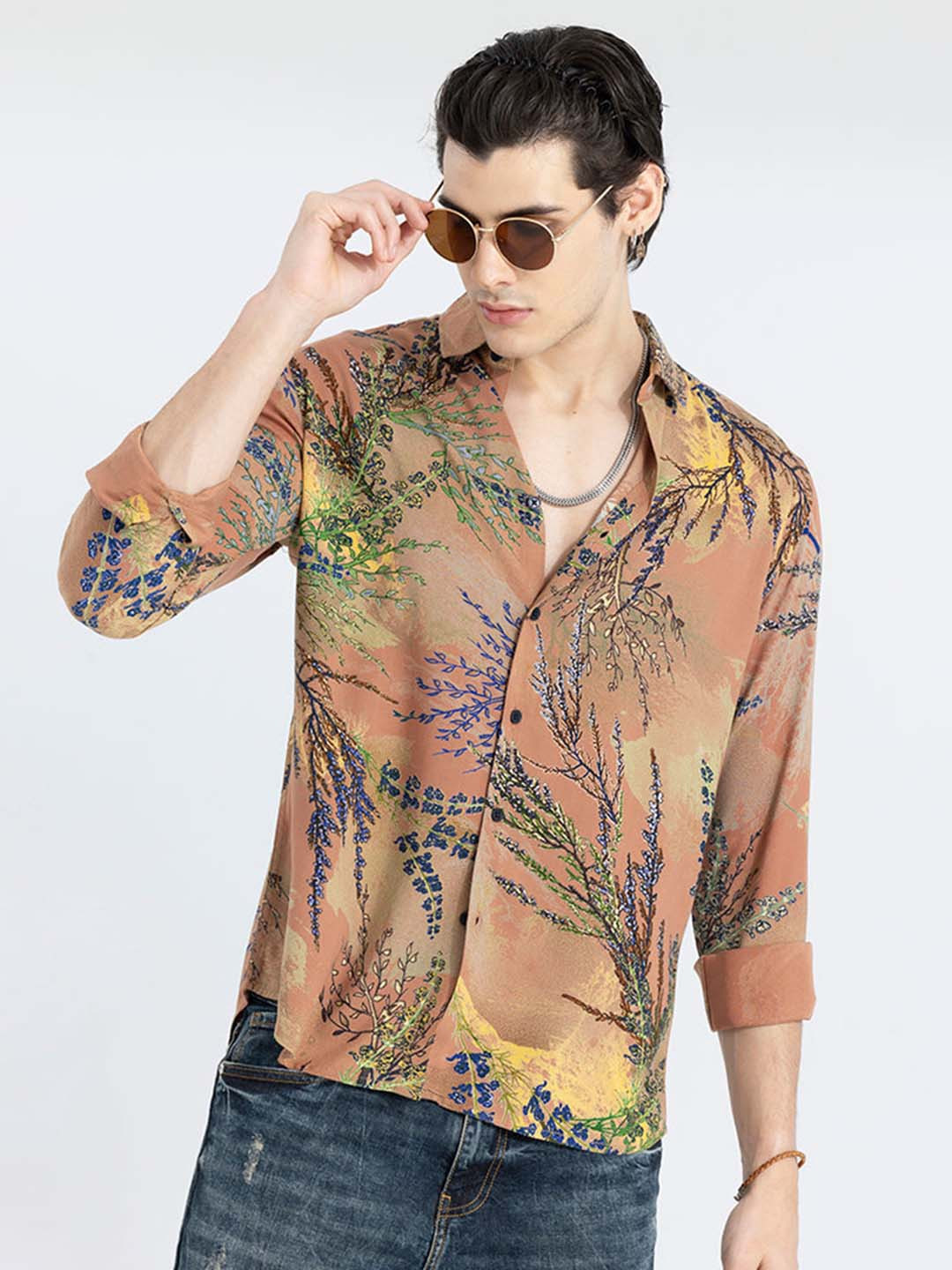 Buy Snitch Spread Collar Log Sleeves Viscose Rayon Classic Floral ...