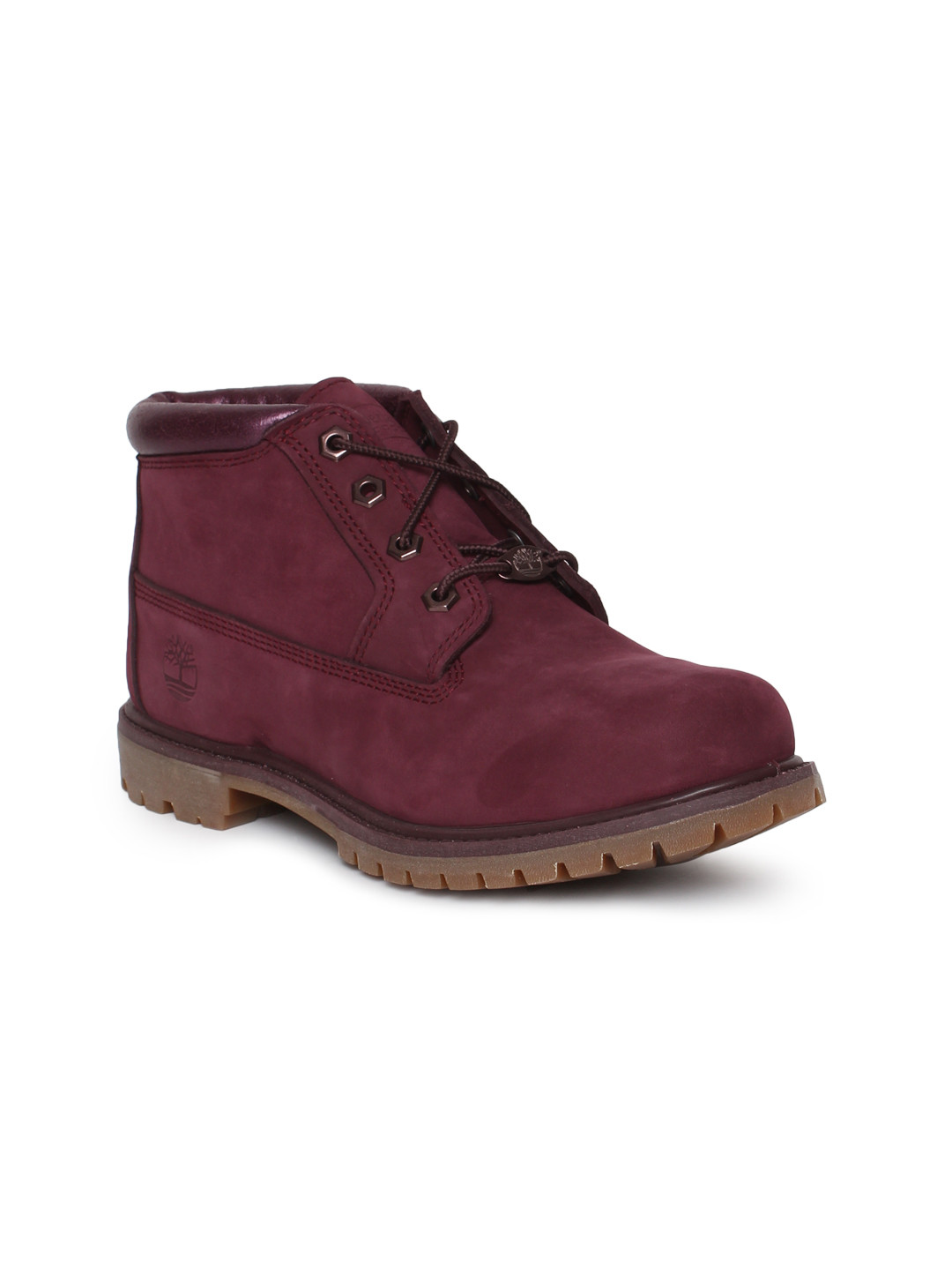 Buy Timberland Women Maroon Solid Leather Mid Top Flat Boots - Boots ...