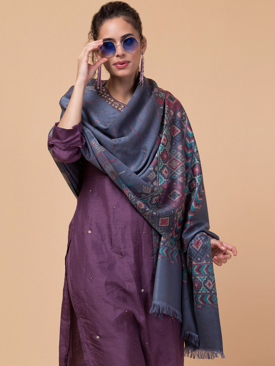 Buy Tweedle Women Ethnic Motifs Woven Design Woollen Shawl - Shawl for ...