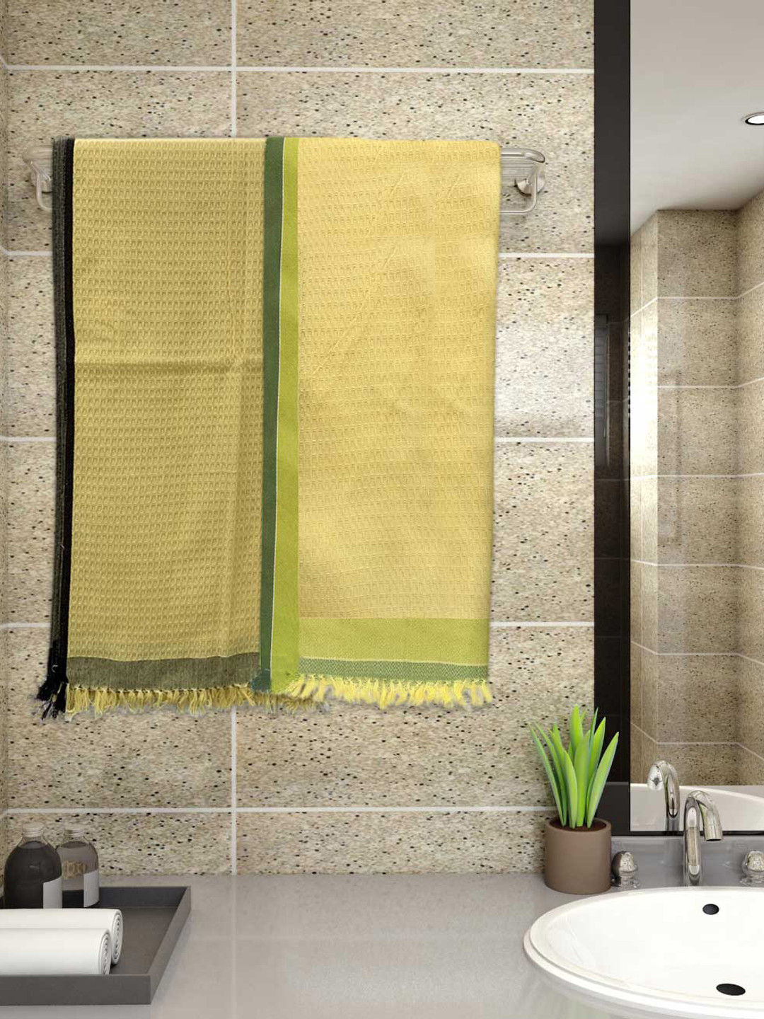 Buy Athom Living 2 Pcs Yellow Waffle Design 220 GSM Premium Cotton Bath ...