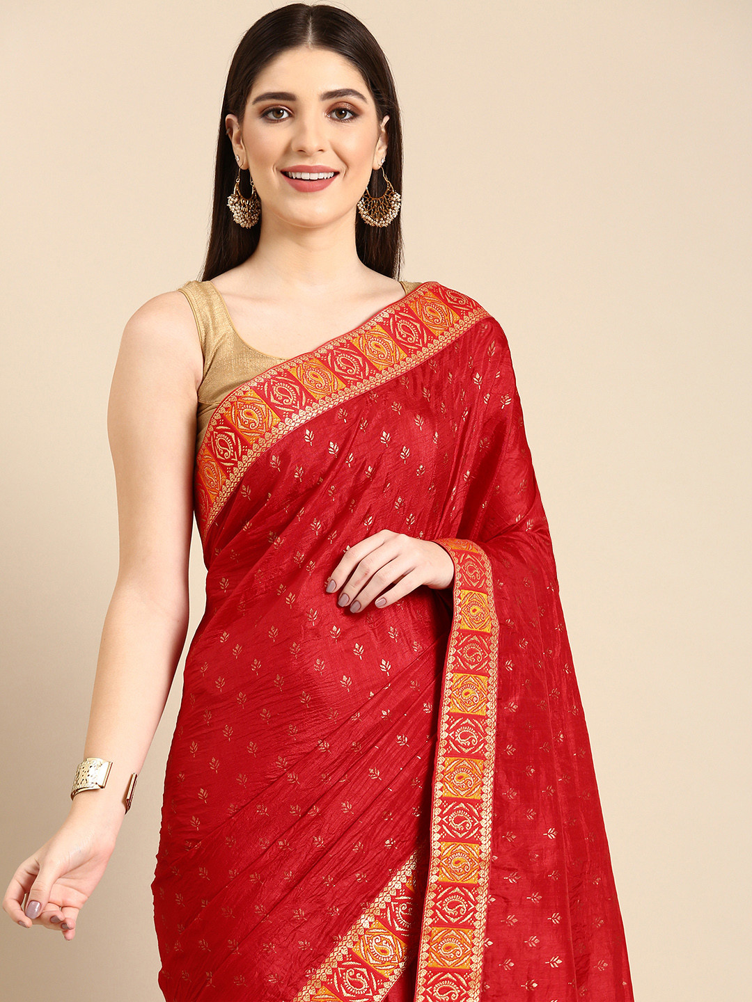 Buy HERE&NOW Ethnic Motifs Printed Zari Saree - Sarees for Women ...